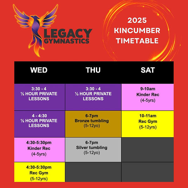 TIMETABLE | Legacy Gymnastics | Kincumber